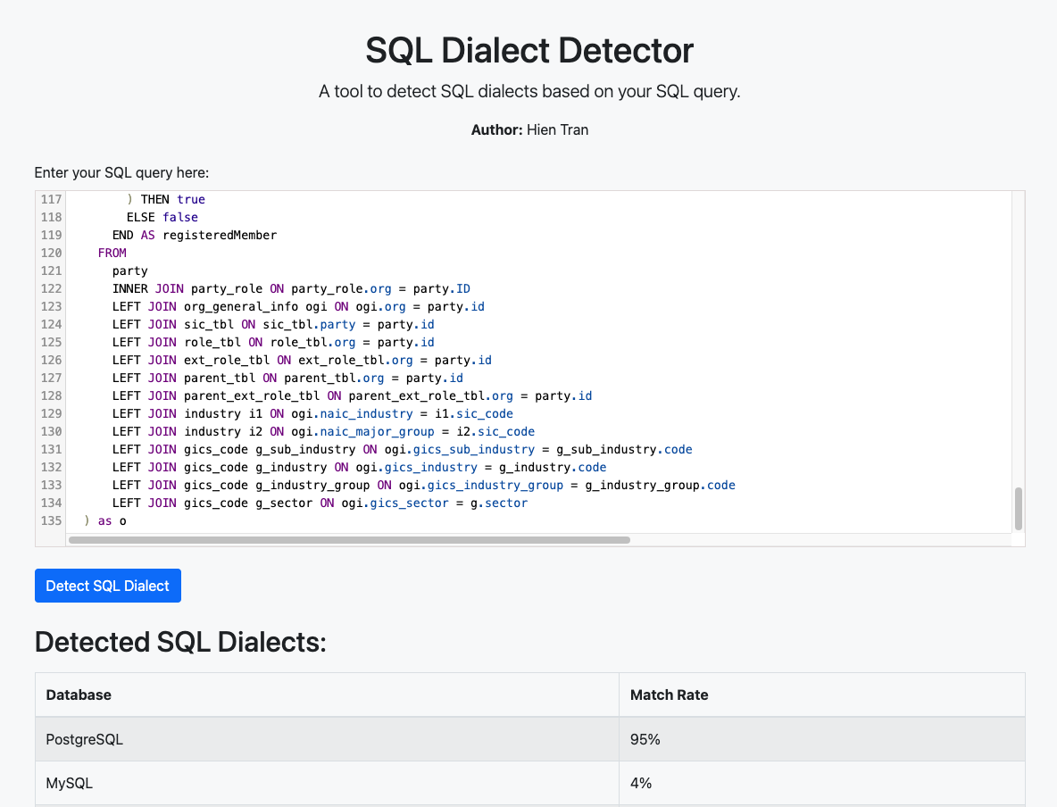 SQL Dialect Detector v1.0.1
